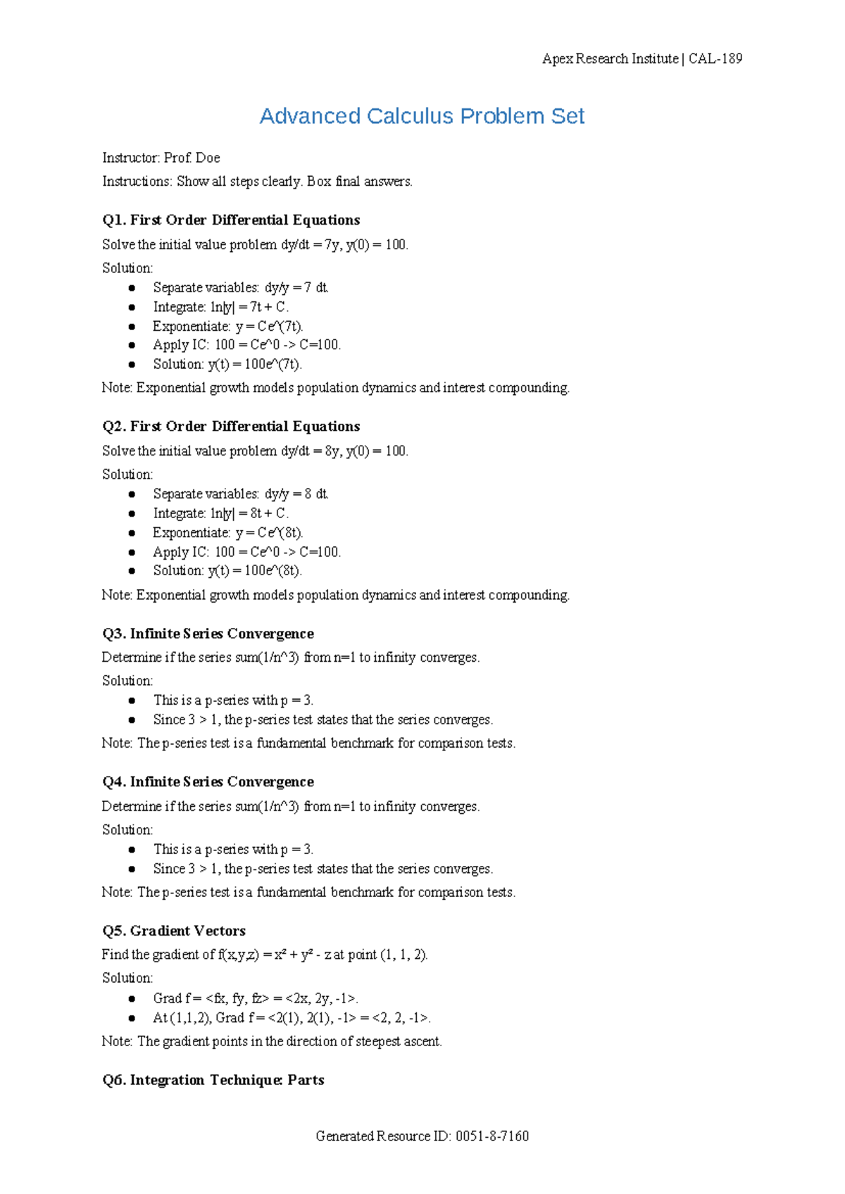 CAL-189 Advanced Calculus Problem Set Solutions and Techniques - Studocu