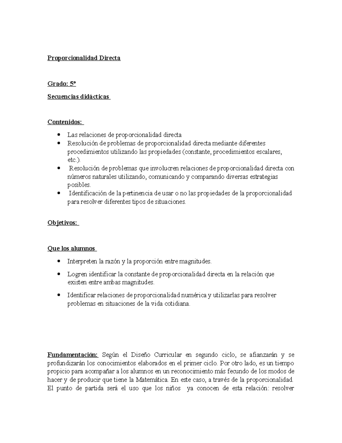 Secuencia sobre Proporcionalidad Directa - Grado 5º - Clases y ...