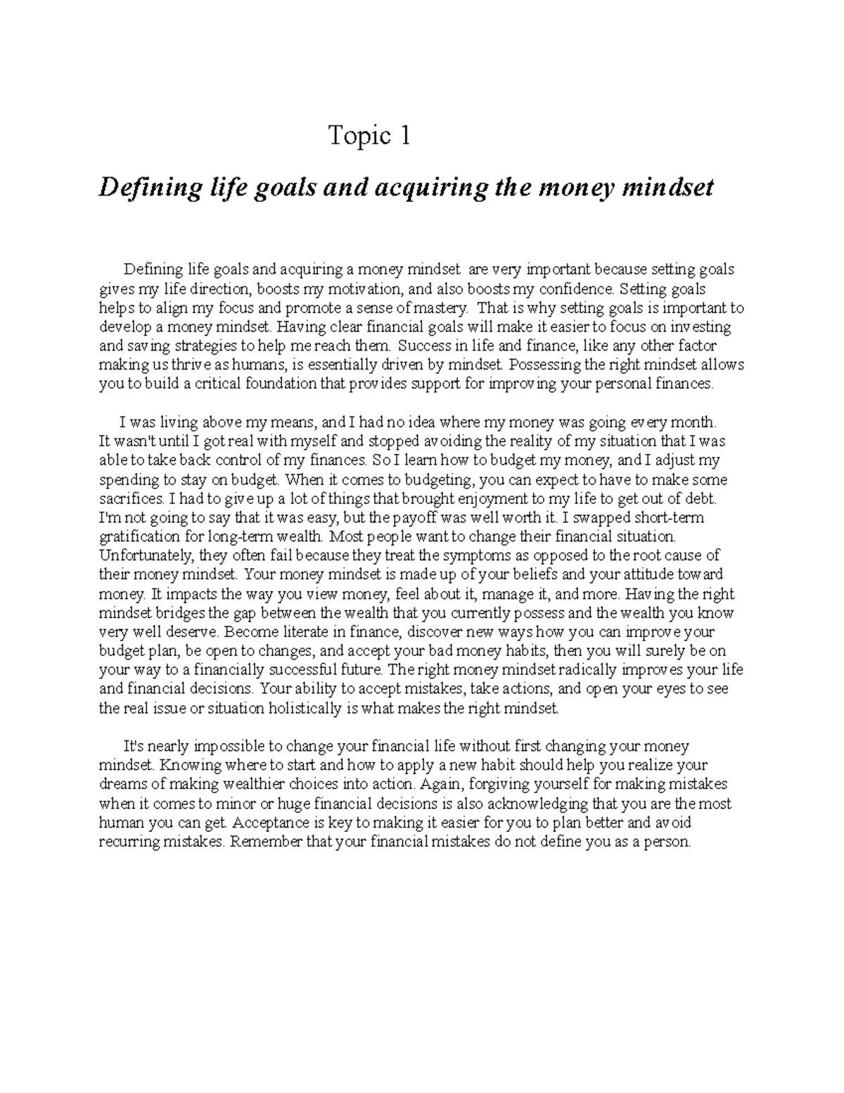 Reflection Paper - Financial Literacy Seminar (12-ABM) - Studocu