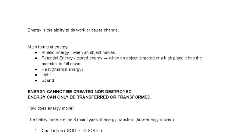Science Yearly Notes: Energy Transfer & Reproduction Concepts - Studocu