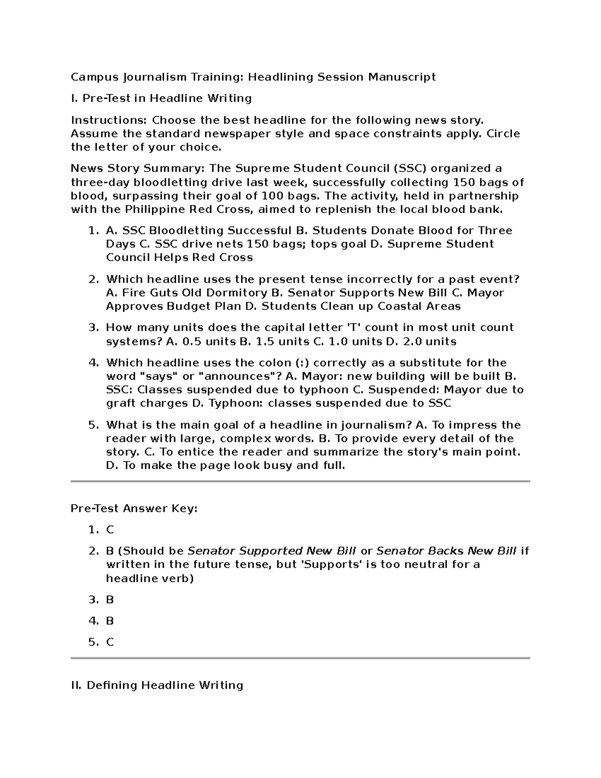 Campus Journalism Training: Headline Writing Techniques and Tips - Studocu