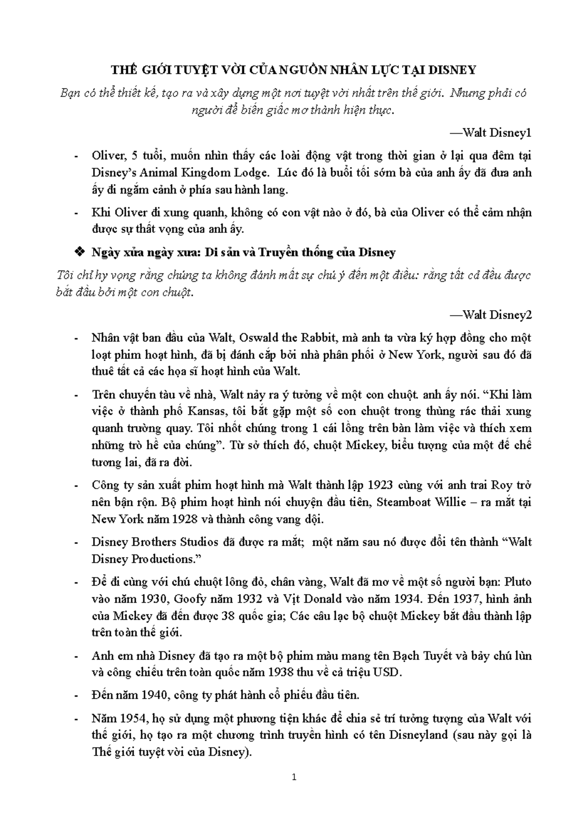 Tóm Tắt Disney - Nguồn Nhân Lực và Di sản (Final Exam) - Studocu