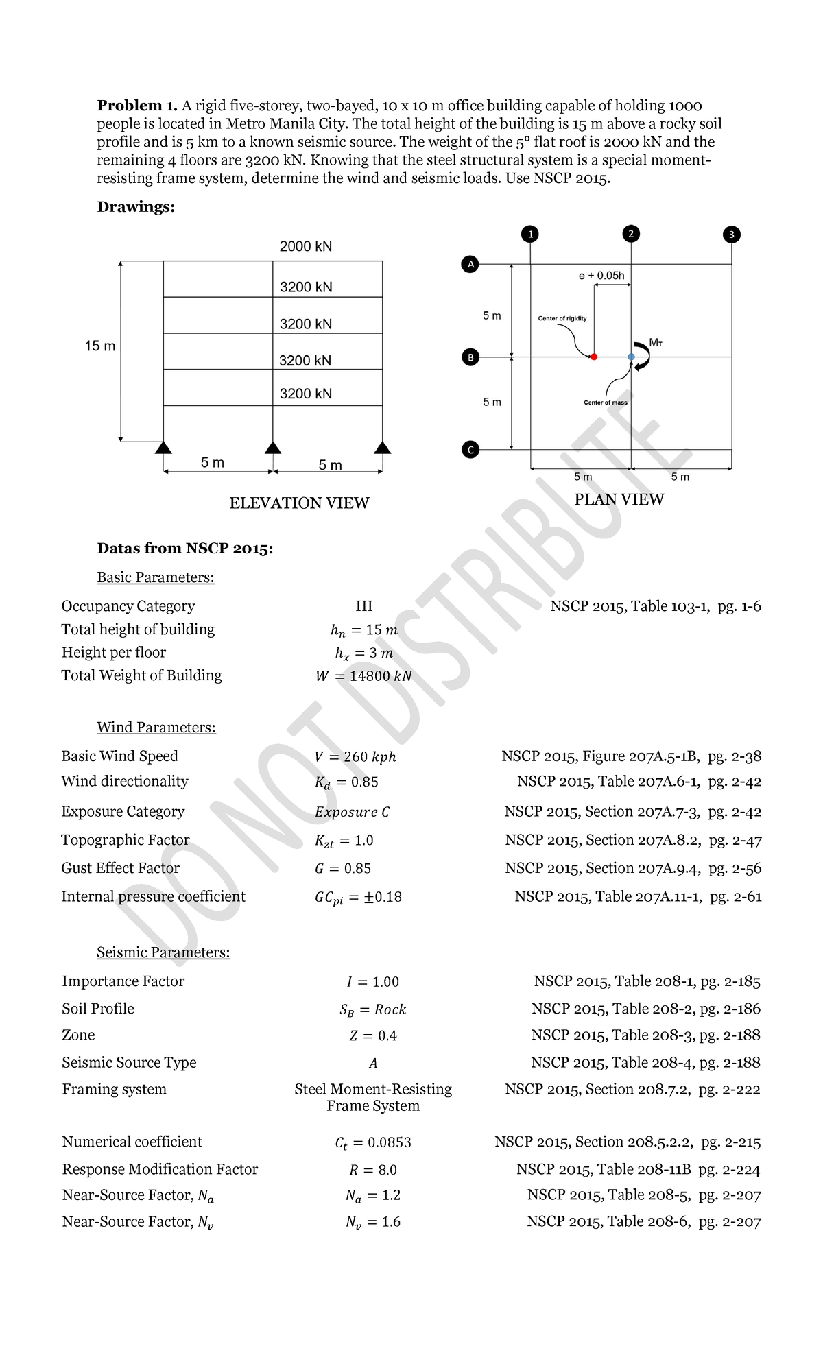 Reviewer - Problem 1. A rigid five-storey, two-bayed, 10 x 10 m office ...