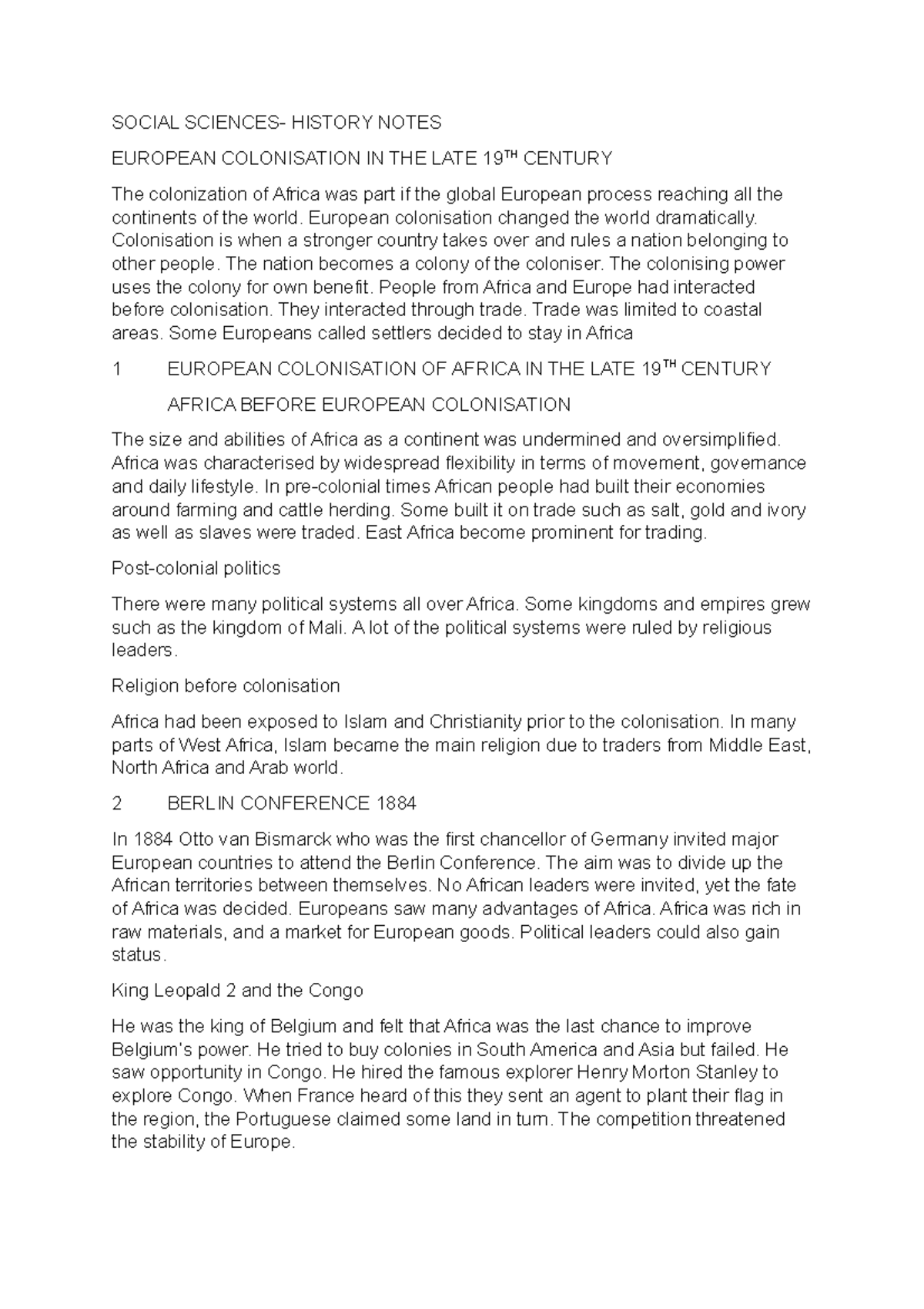 Colonisation in Africa: Historical Overview and Impact (HIST 101) - Studocu