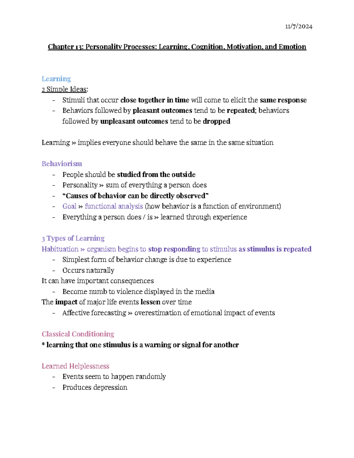 Theories of Personality: Chapter 13 - Learning, Motivation, and Emotion ...