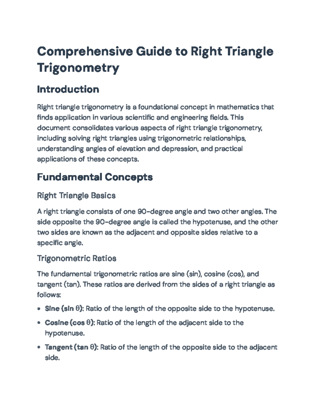 Comprehensive Guide to Right Triangle Trigonometry Topics ...