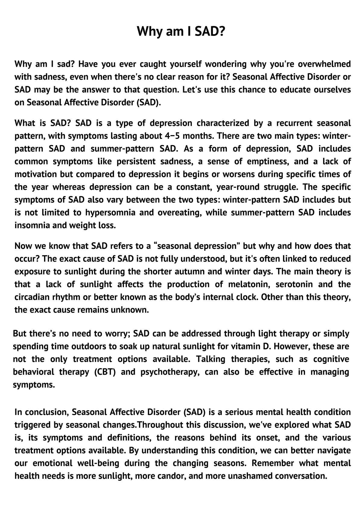 Why am I SAD - an informative speech script assigned to us - Why am I ...