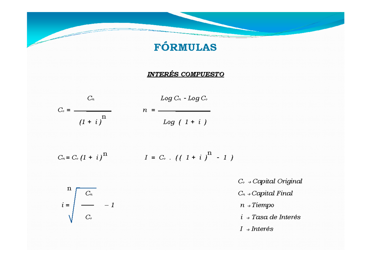 Formulas de matemática financiera: interés compuesto y simple - Studocu