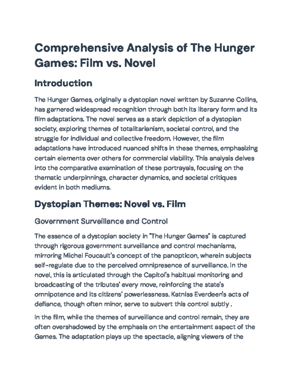 Comparative Analysis of The Hunger Games: Themes and Adaptations ...