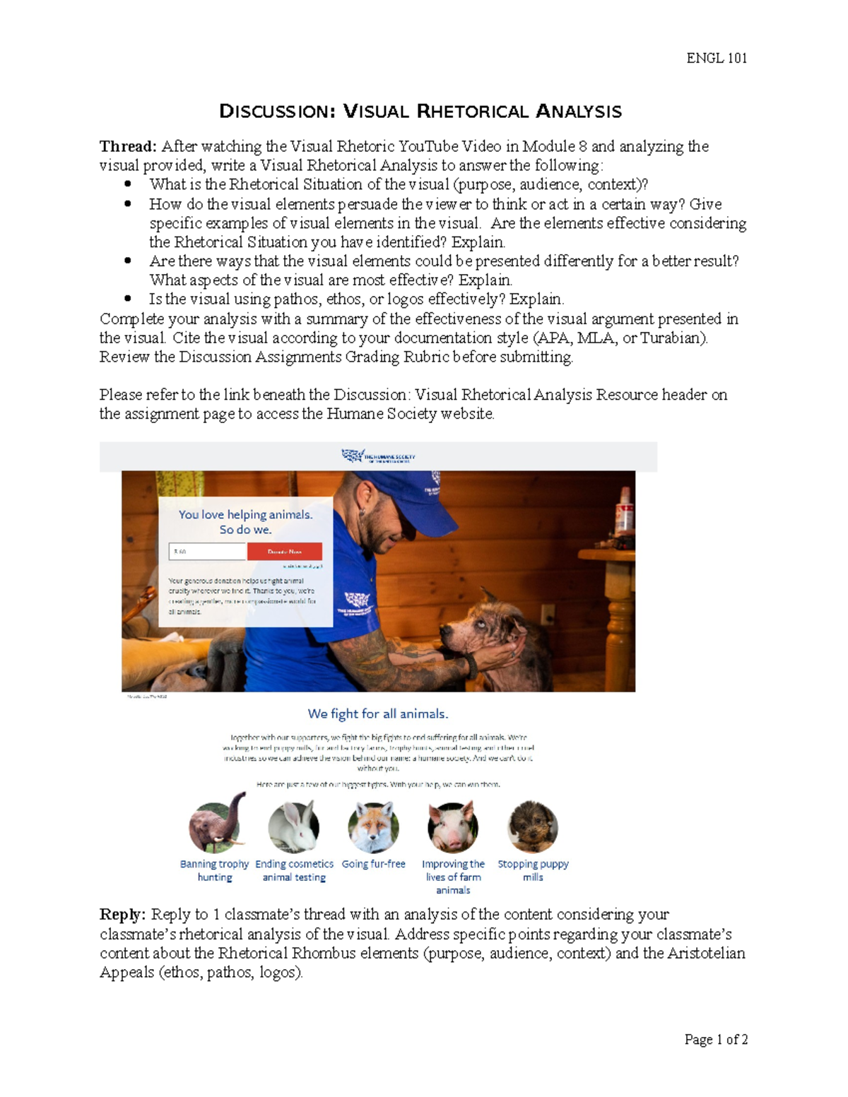 ENGL 101 Discussion: Visual Rhetorical Analysis Guidelines - Studocu