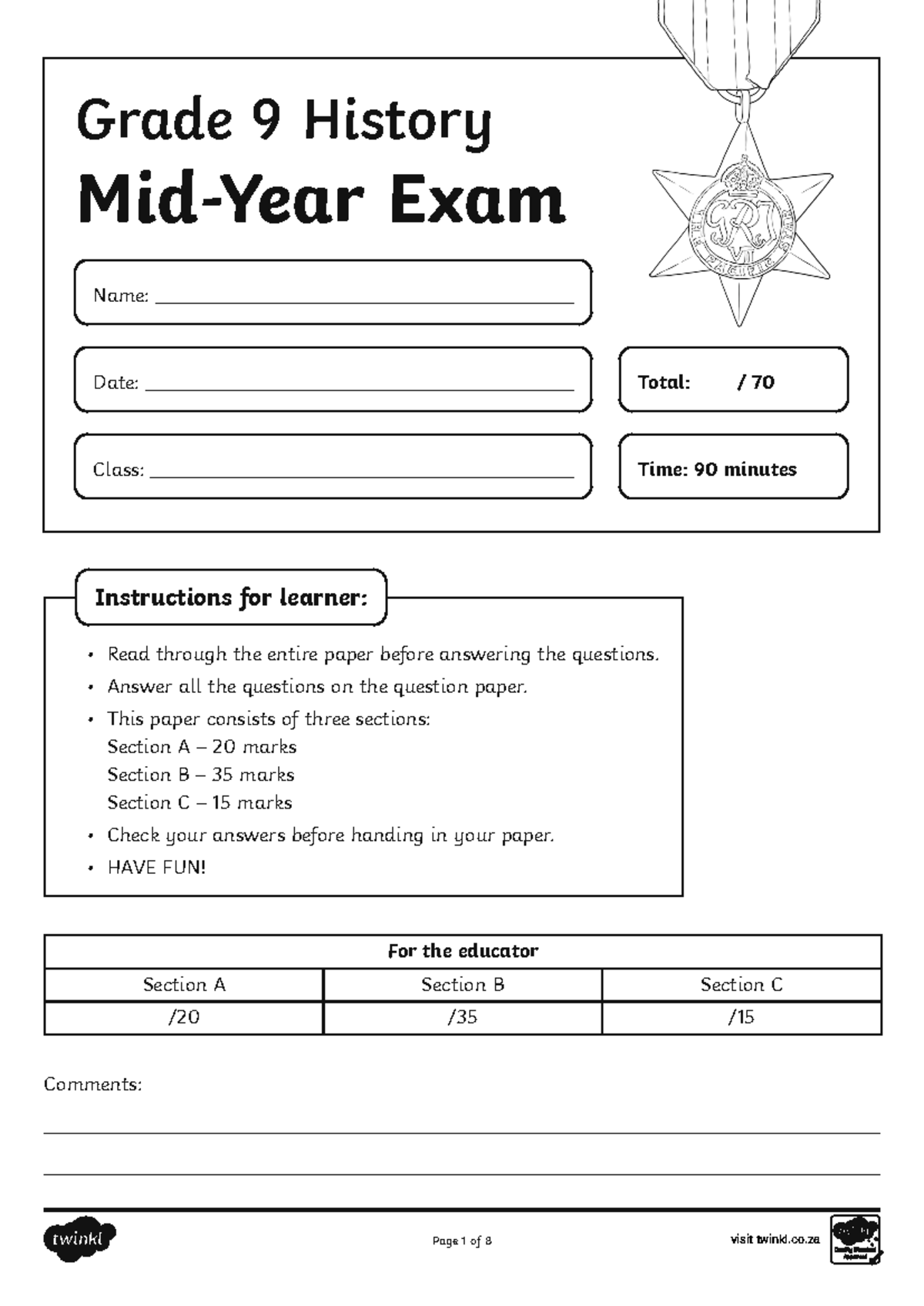 Grade 9 History: Term 2 Mid-Year Exam (Version 2) - Studocu
