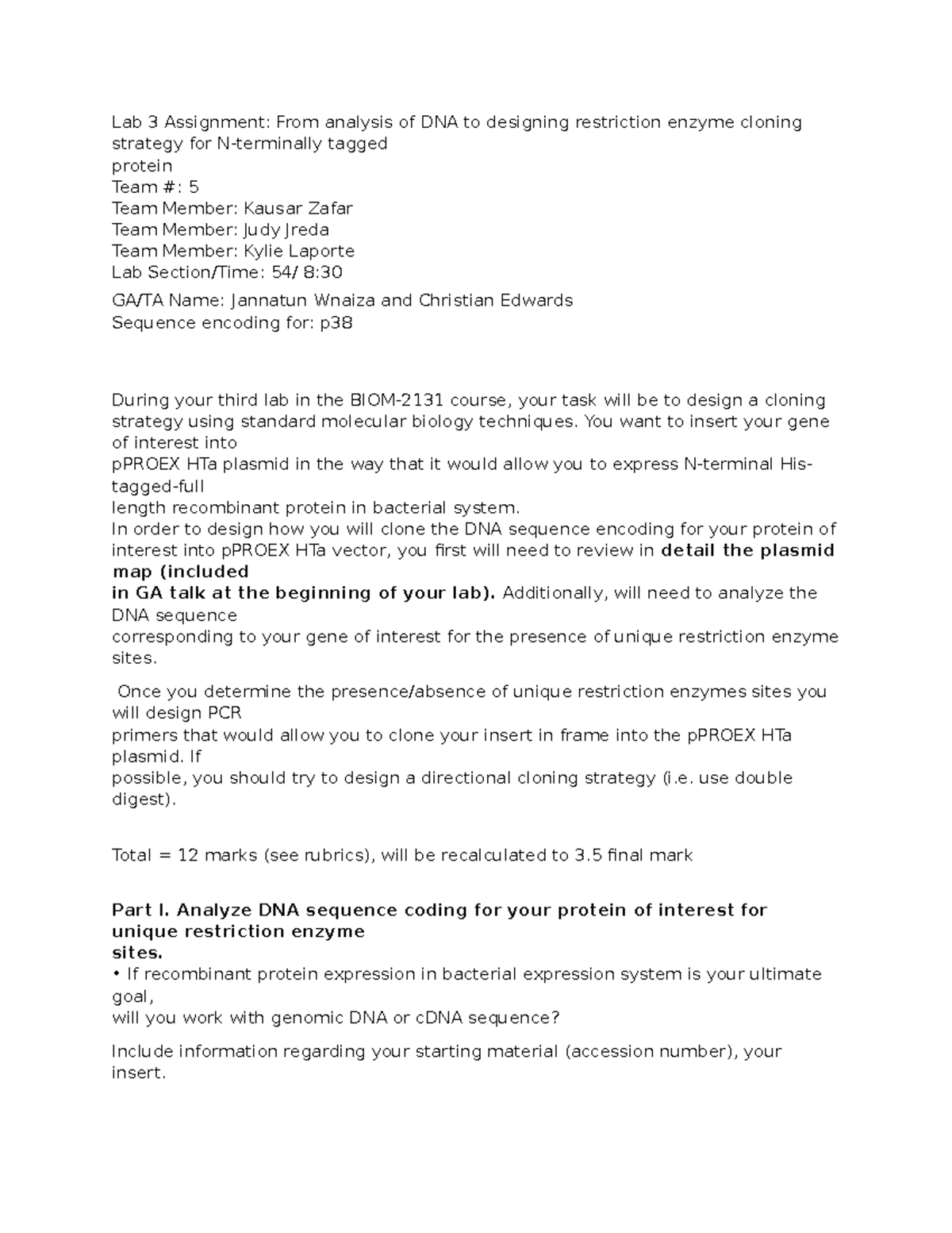 Lab 3: Designing Restriction Enzyme Cloning Strategy for pPROEX HTa - Studocu