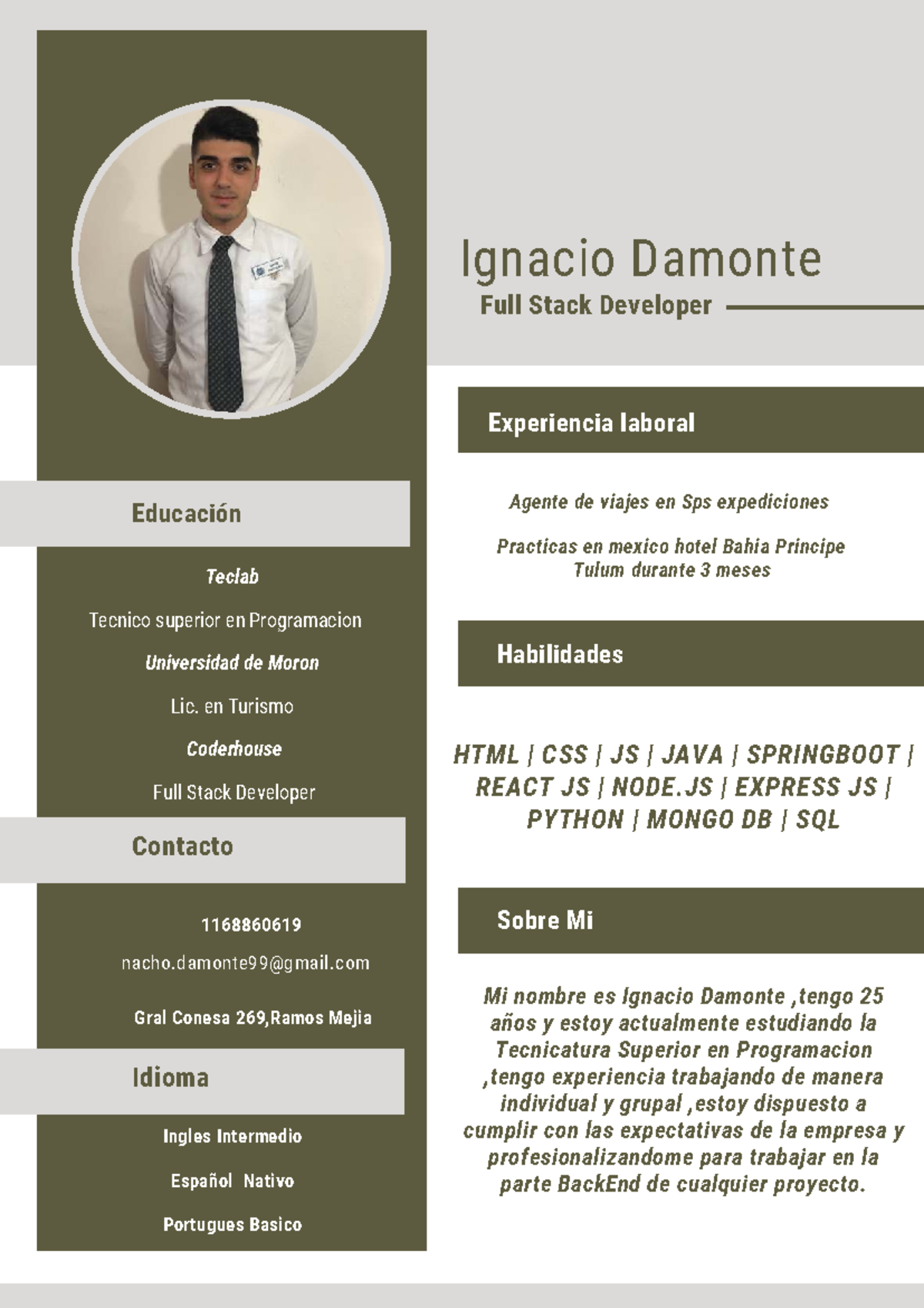CV de Ignacio Damonte - Full Stack Developer - Experiencia y Educación ...