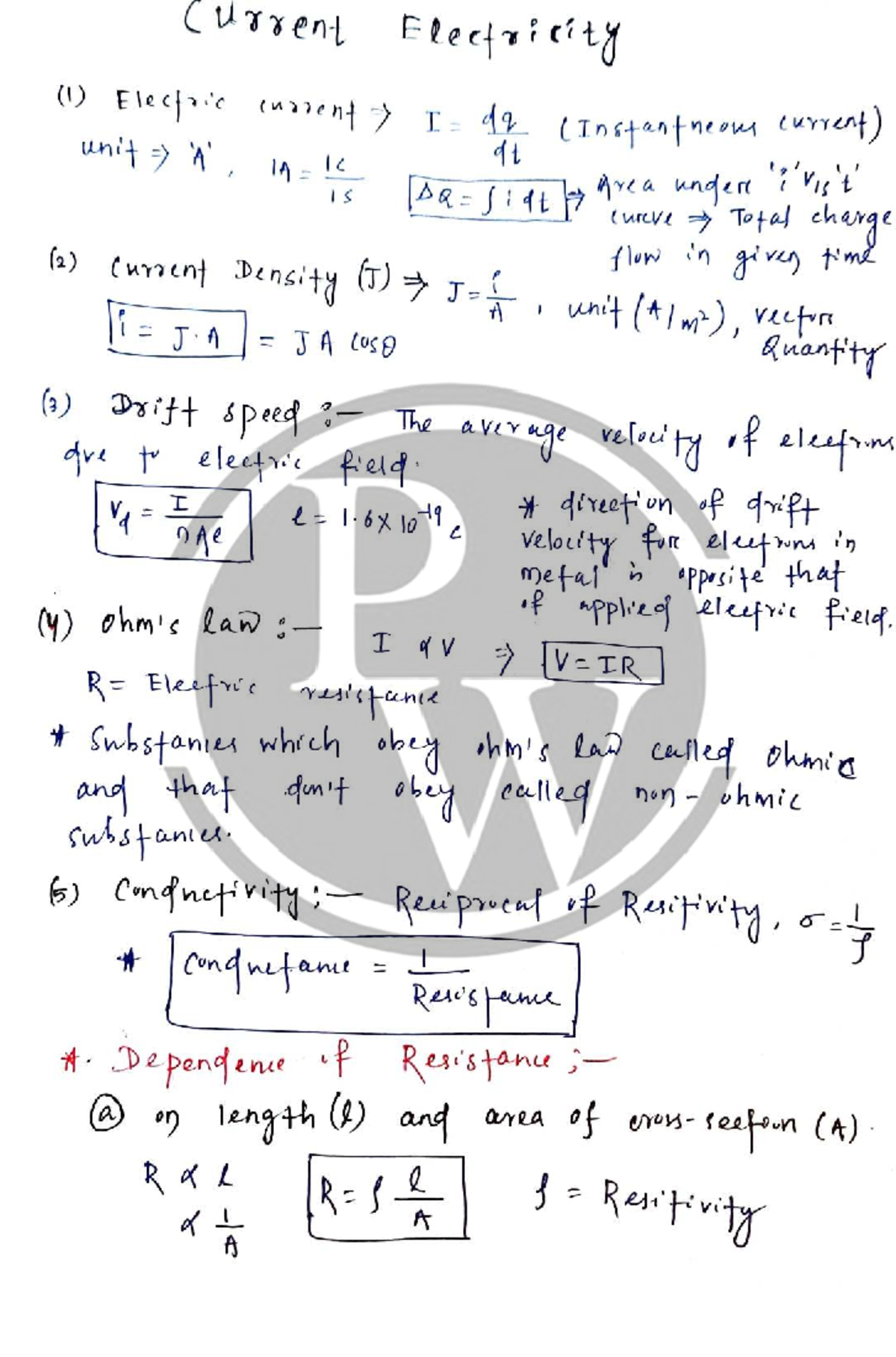 Current Electricity (1) - HAND Written Notes on Key Concepts - Studocu