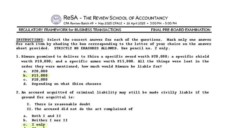 ReSA Batch 49 RFBT Final Exam Review Questions & Answers - Studocu