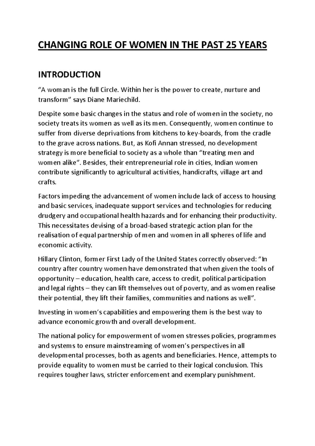 BST 615098266: Changing Role of Women in Society Over 25 Years - Studocu