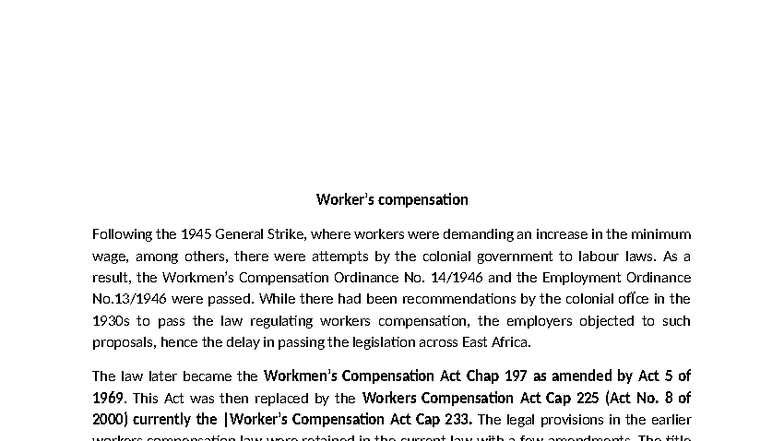 Workers Compensation Act Cap 233: Historical Overview and Legal ...