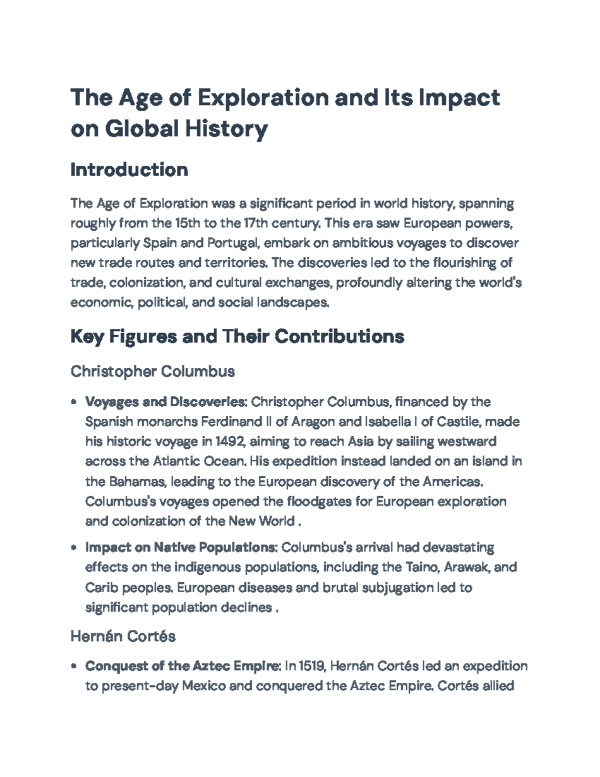 The Age of Exploration (HIST 101): Transformations and Global Impacts ...