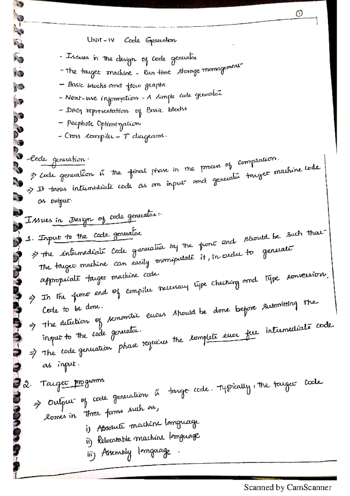 Unit IV: Code Generation Issues & Techniques in Compiler Design - Studocu