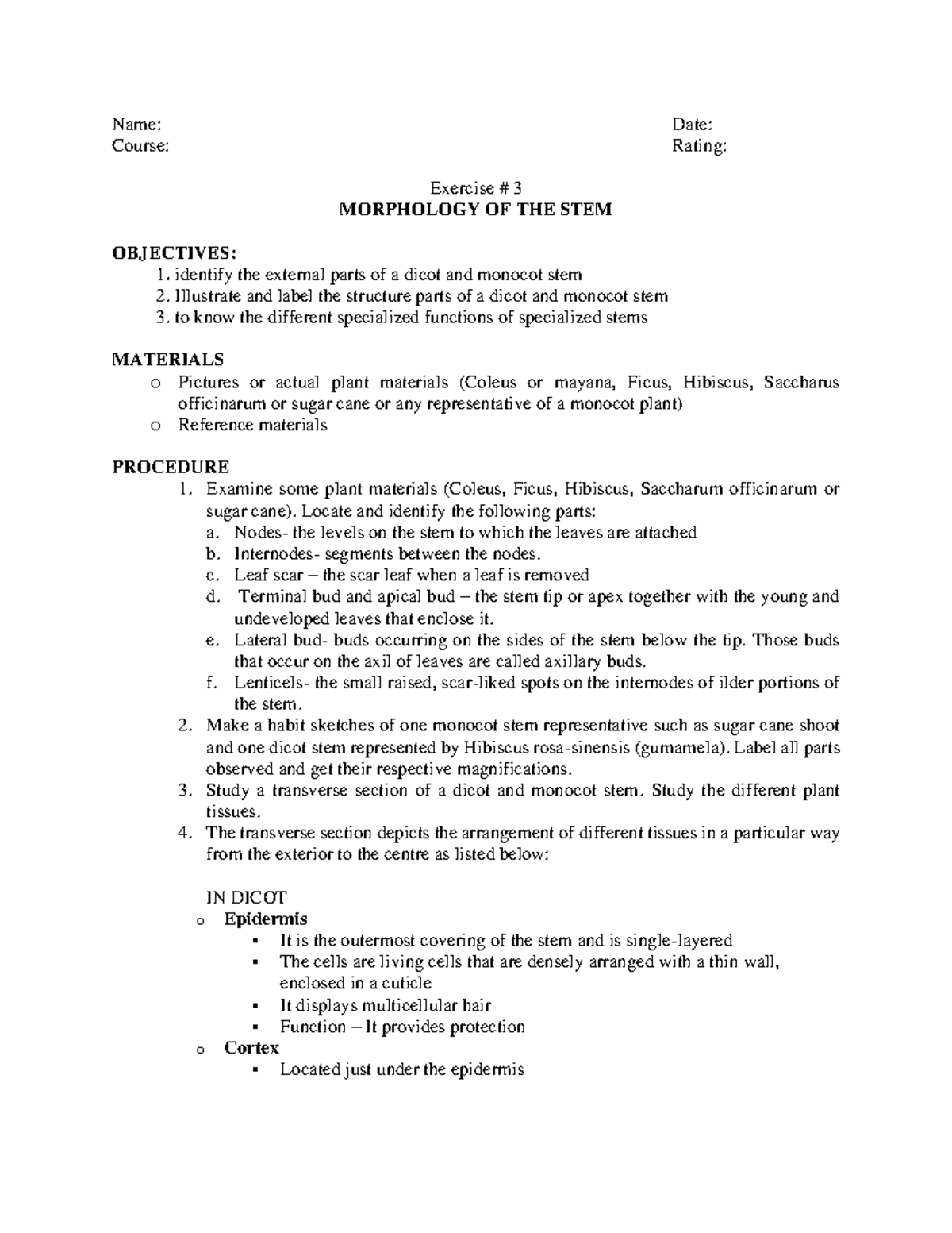 Lecture Notes on Stem Morphology (Bio 101) - Studocu