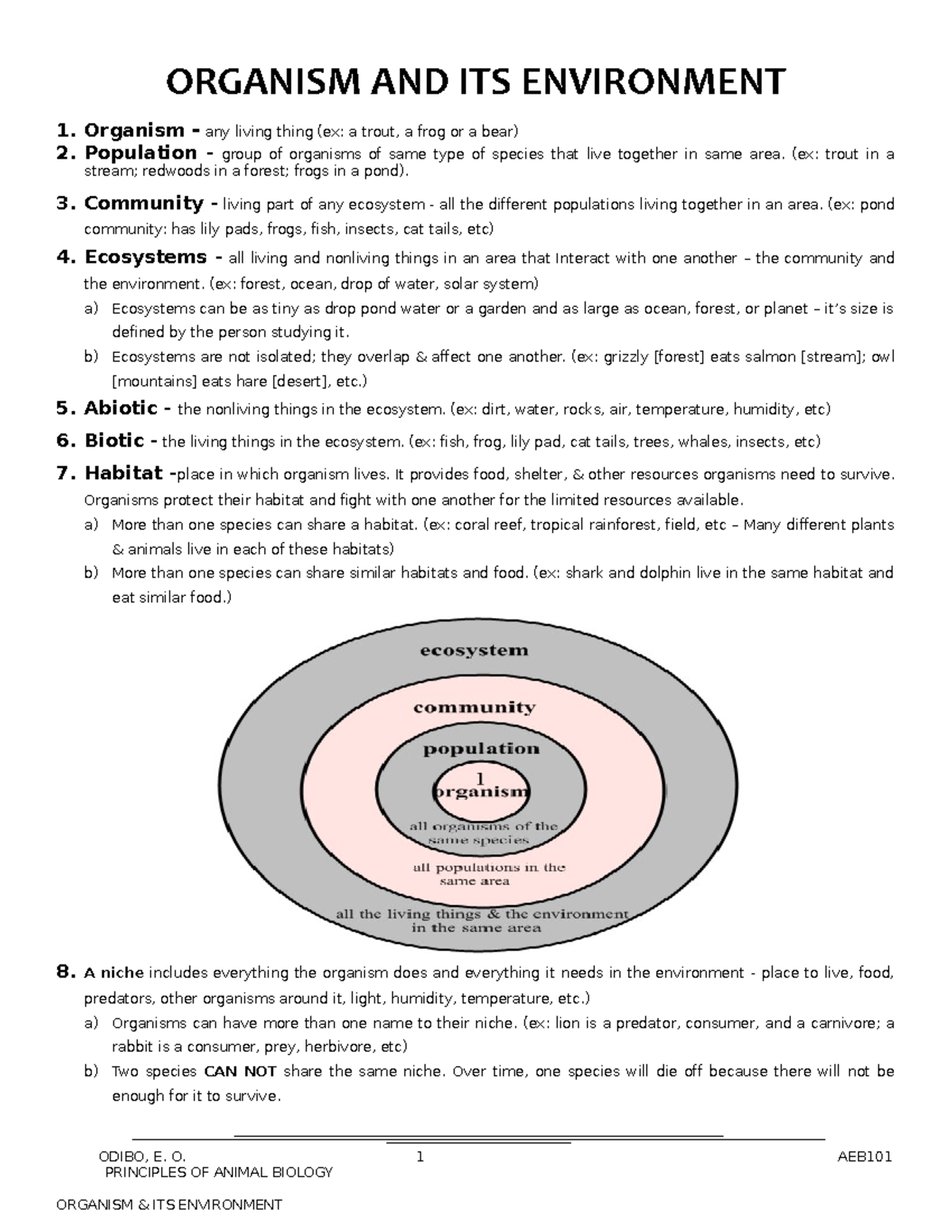 AEB101 - Ecosystem Interactions and Principles of Animal Biology - Studocu
