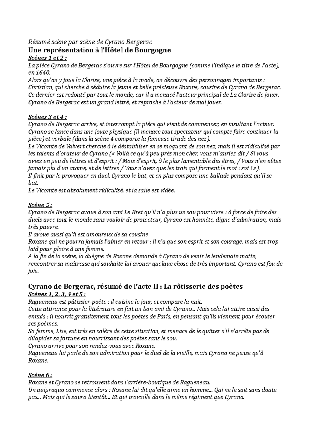 Résumé Scène par Scène de Cyrano de Bergerac - Analyse Structurelle ...