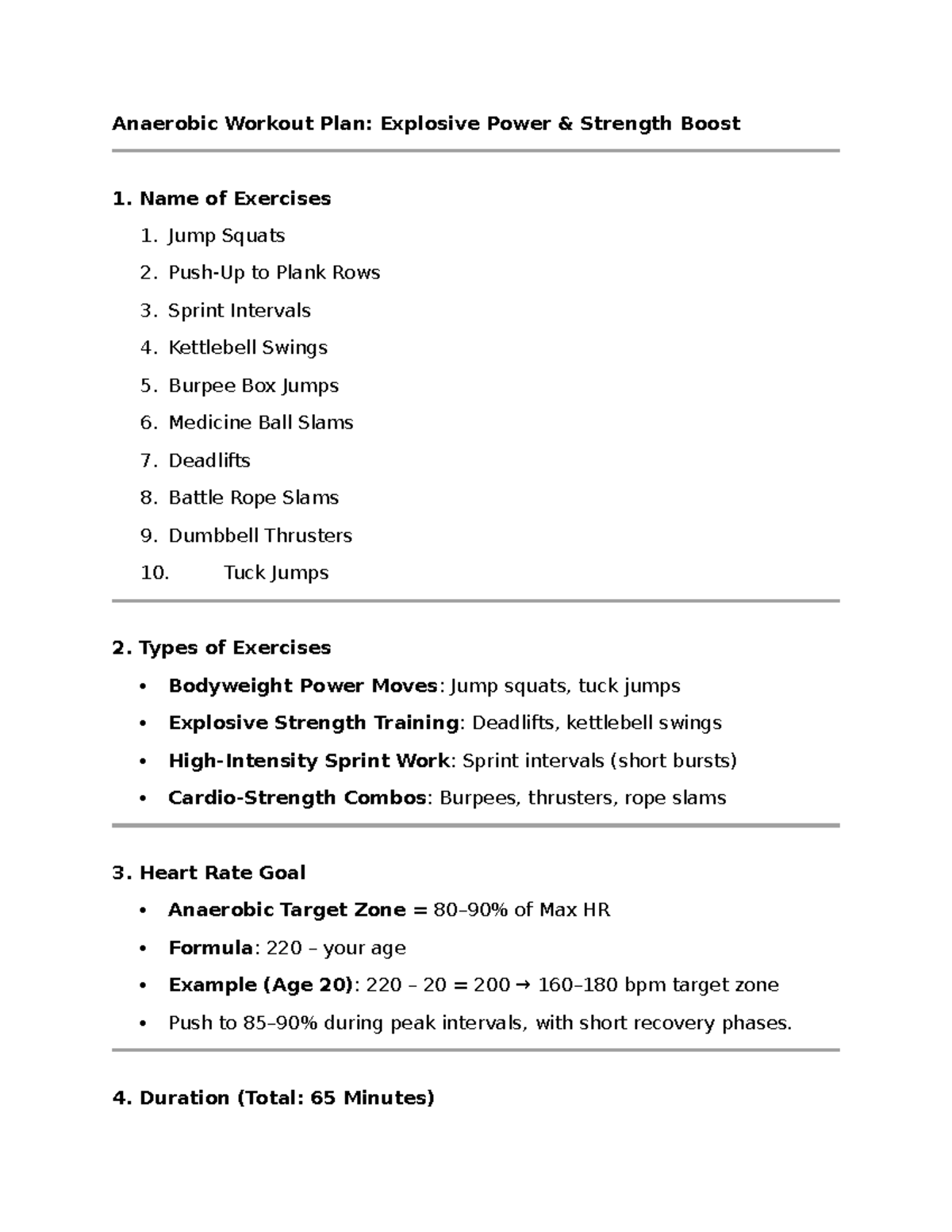 Anaerobic Workout Plan: Explosive Power Strength Routine - Studocu