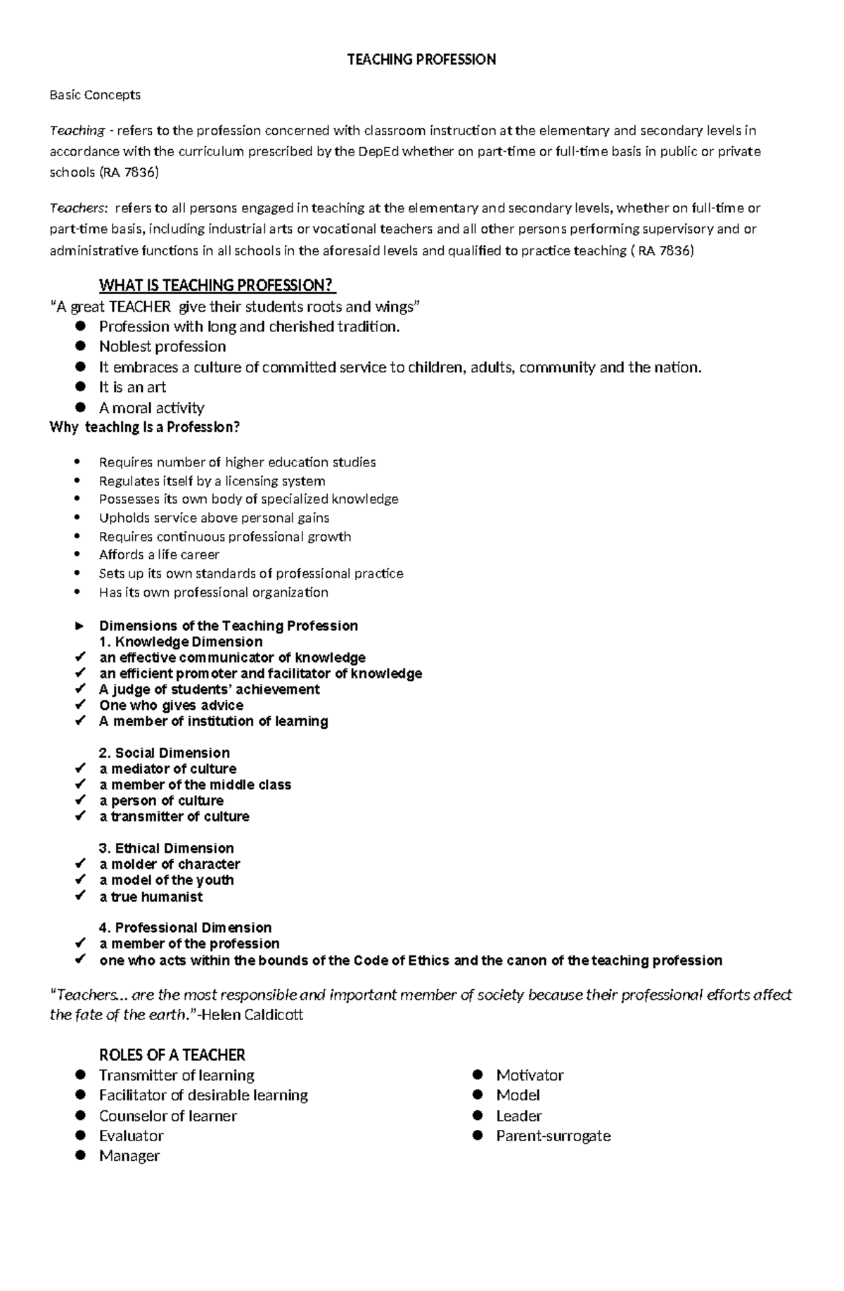 Teaching Profession Notes: A Comprehensive Overview of Key Concepts ...