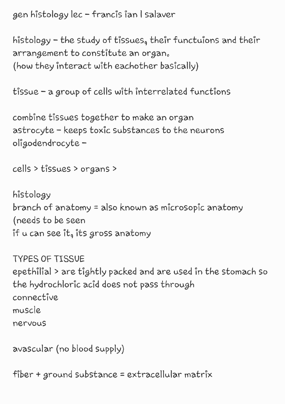Histo-Aug-5 - lecture notes histo 1 - gen histology lec francis ian 1 ...