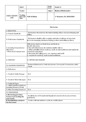 Entrep-DLL-WEEK4 - DAILY LESSON LOG School SALINAP NATIONAL HIGH SCHOOL ...