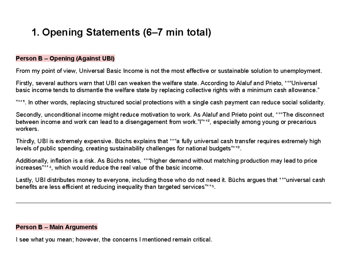 Final Debate: Arguments Against Universal Basic Income (UBI) - Studocu