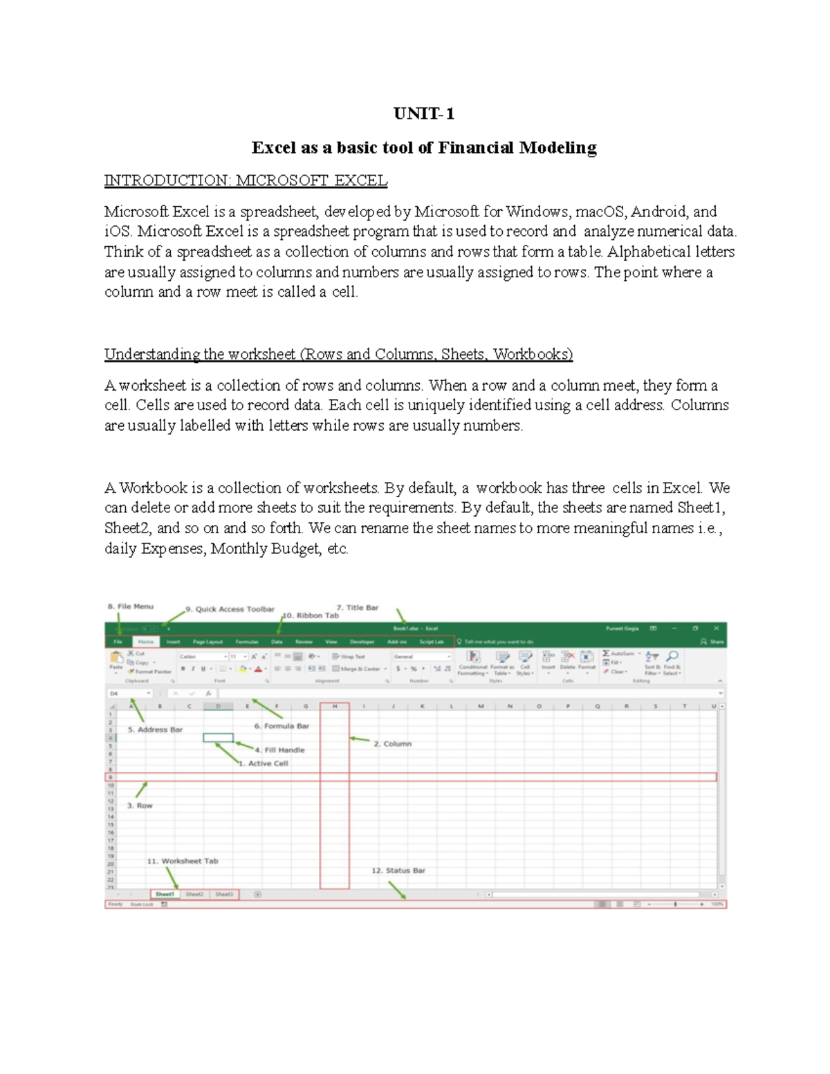 FM-UNIT1: Introduction to Excel for Financial Modeling Basics - Studocu