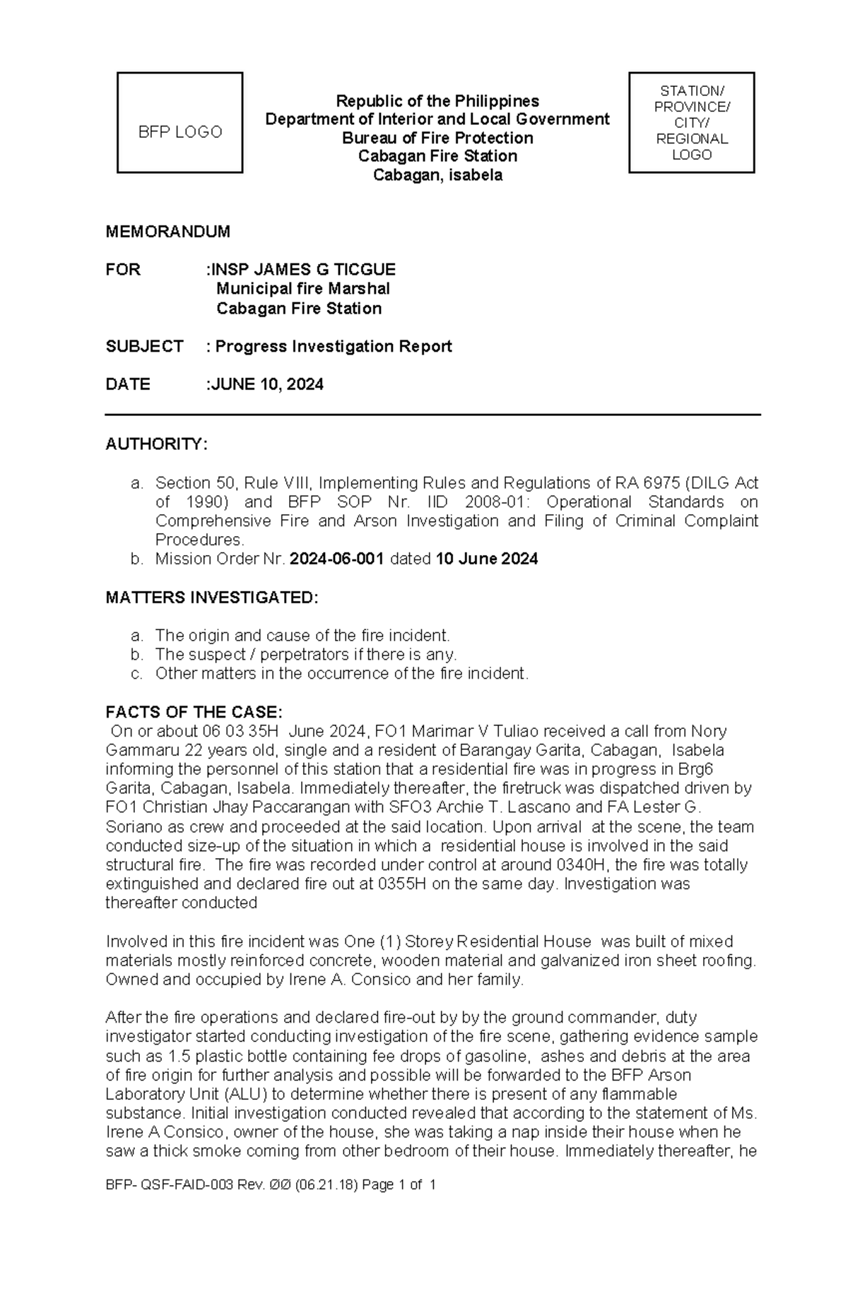 3F Progress Investigation Report Rev00 - June 10, 2024 - Studocu