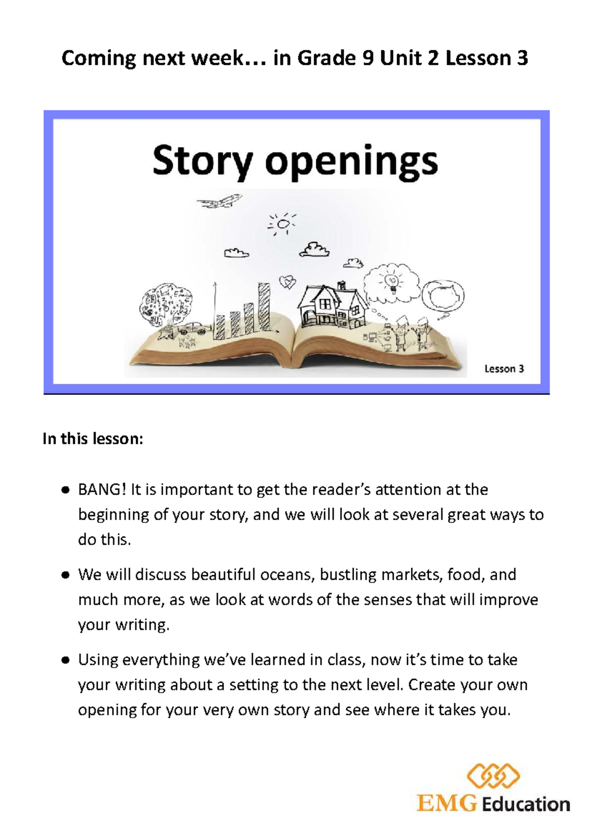 Grade 9 Unit 2 Lesson 3: Engaging Story Openings - Studocu