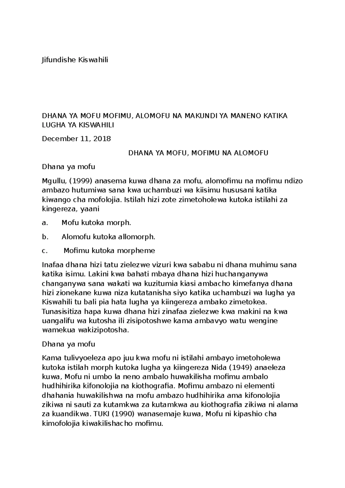 Aina za Maneno: Vivumishi, Vielezi na Viwakilishi Katika Kiswahili - Studocu