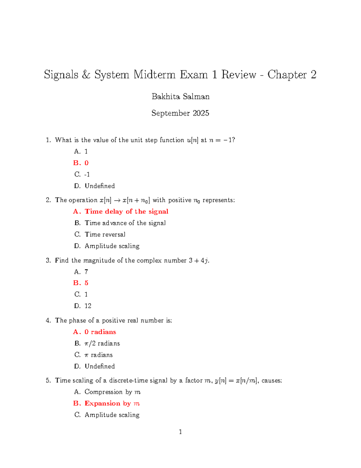 Signals & Systems Midterm Exam 1 Review - Chapter 2 (6807e05c) - Studocu
