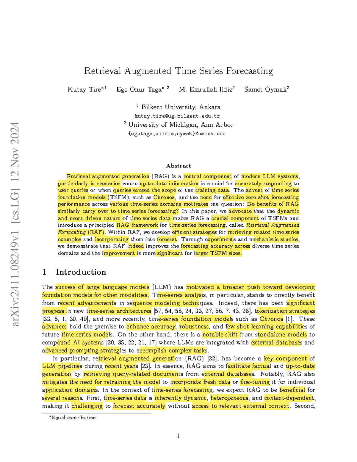 Retrieval Augmented Forecasting for Time Series Analysis (2411) - Studocu