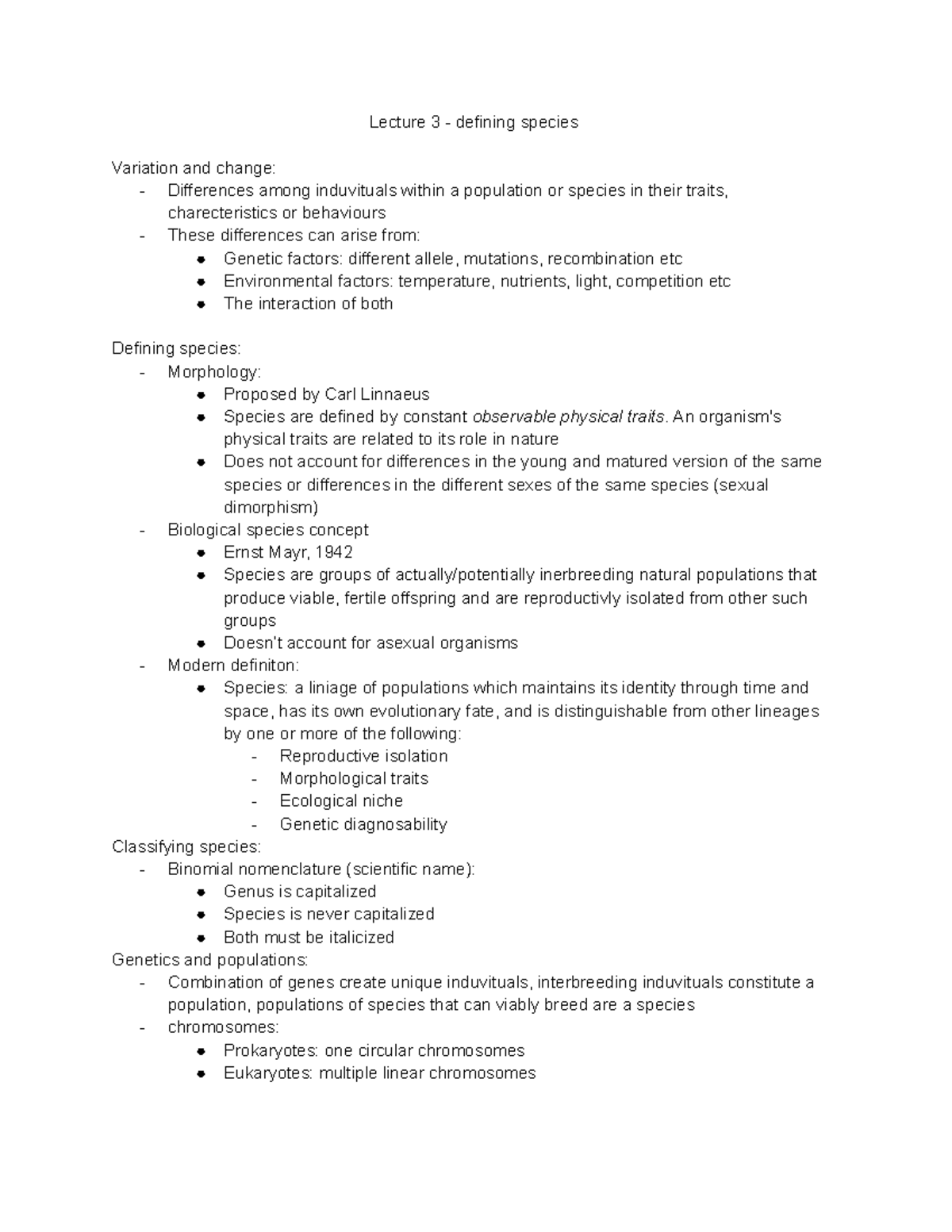 BIOB50 - Lecture 3: Defining Species and Variation in Traits - Studocu