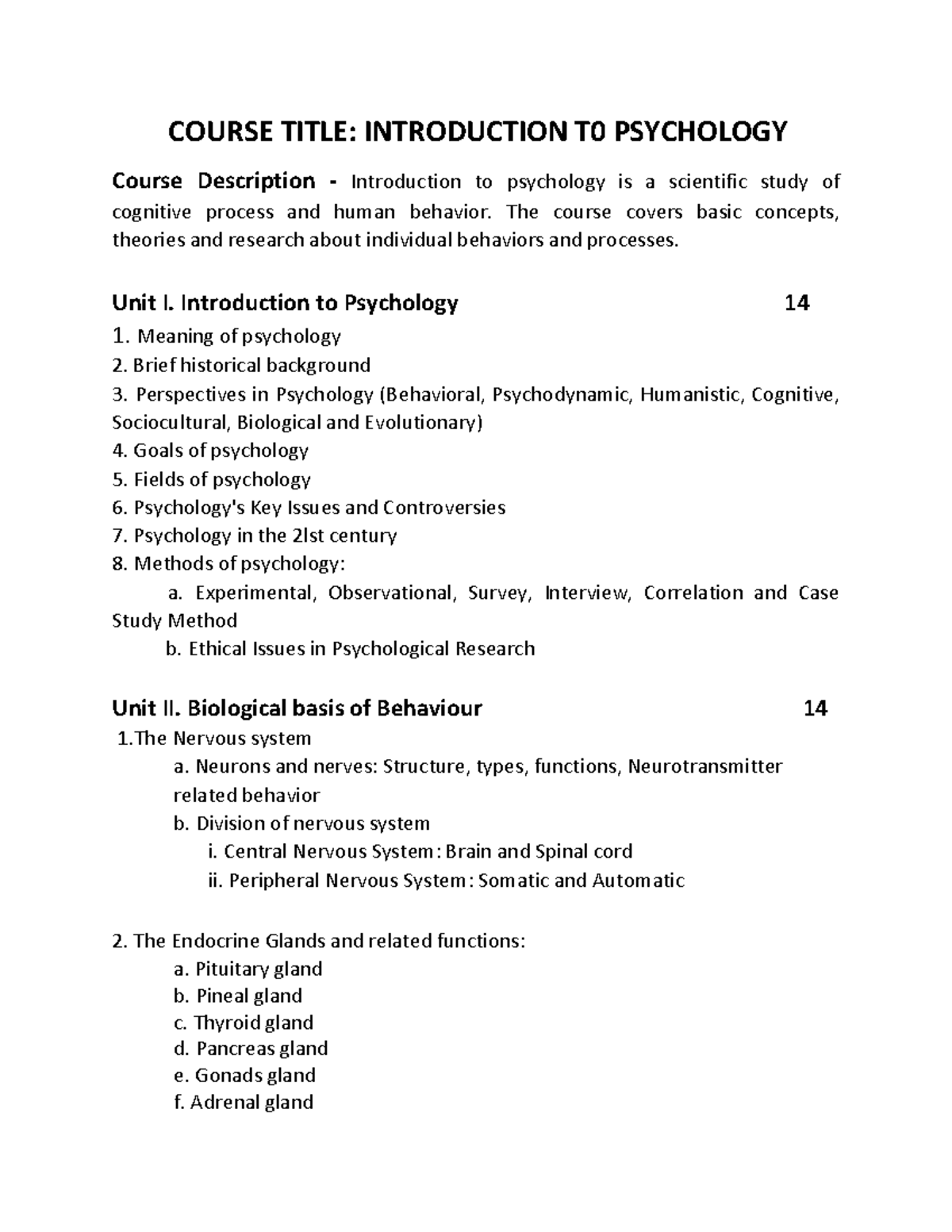 Introduction to Psychology (PSY 101) - Course Overview and Key Concepts ...