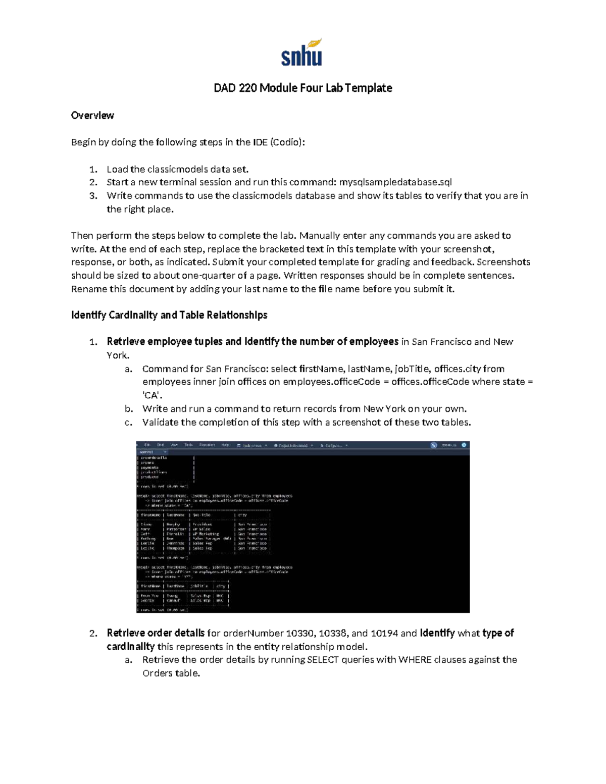 DAD 220 Module 4 Lab: Exploring Cardinality & Table Relationships - Studocu