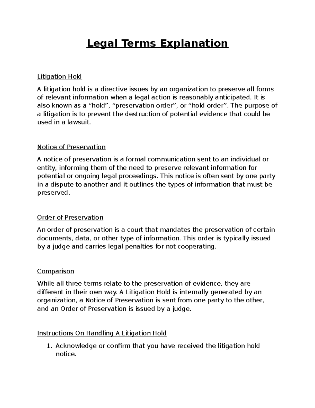 Litigation Hold Assignment: Understanding Legal Preservation Terms ...