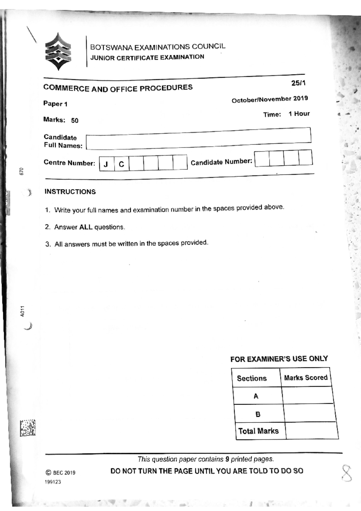 Commerce and Office Procedures P1 2019-2023 Exam Questions & Answers ...