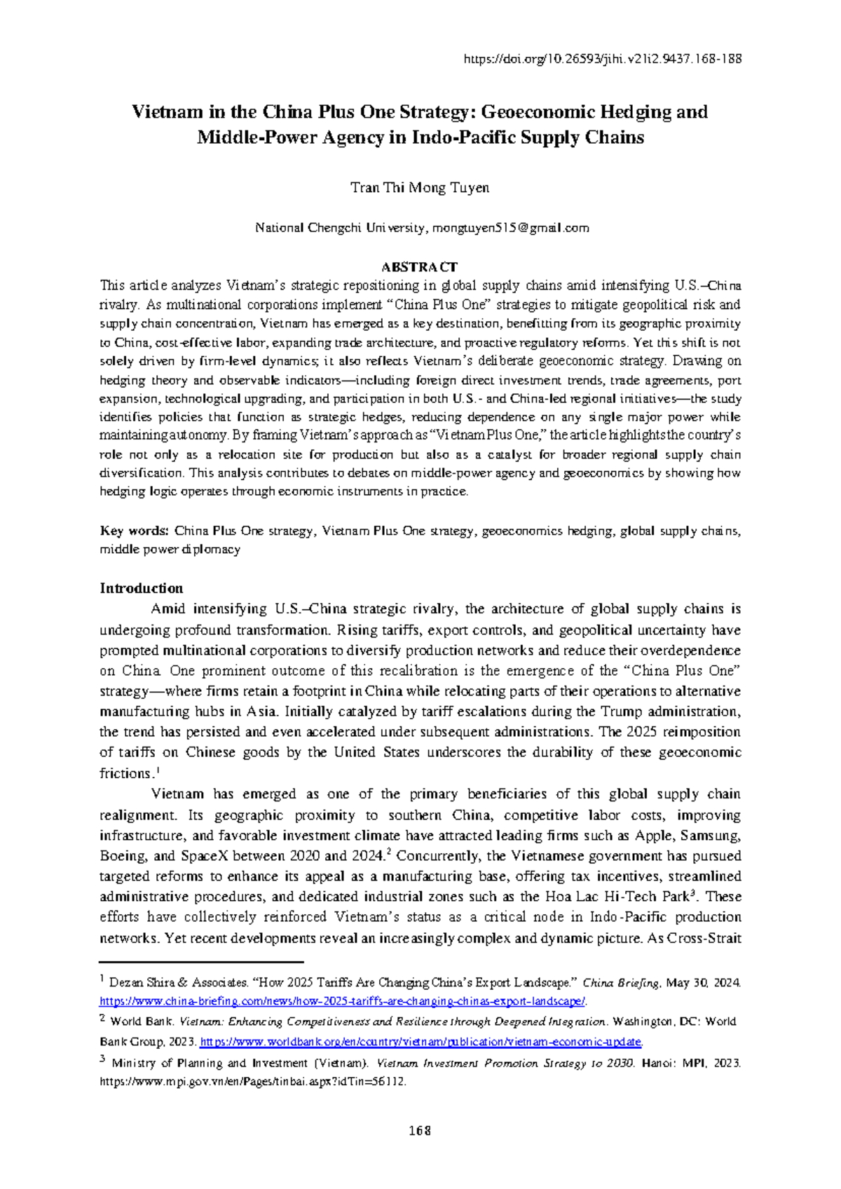 Vietnam's Role in the China Plus One Strategy: Geoeconomic Insights and ...