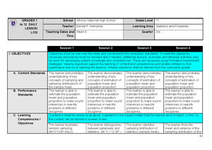 Cot1-statistics - Lesson Plan: Random Sampling - LESSON PLAN/ LESSON ...