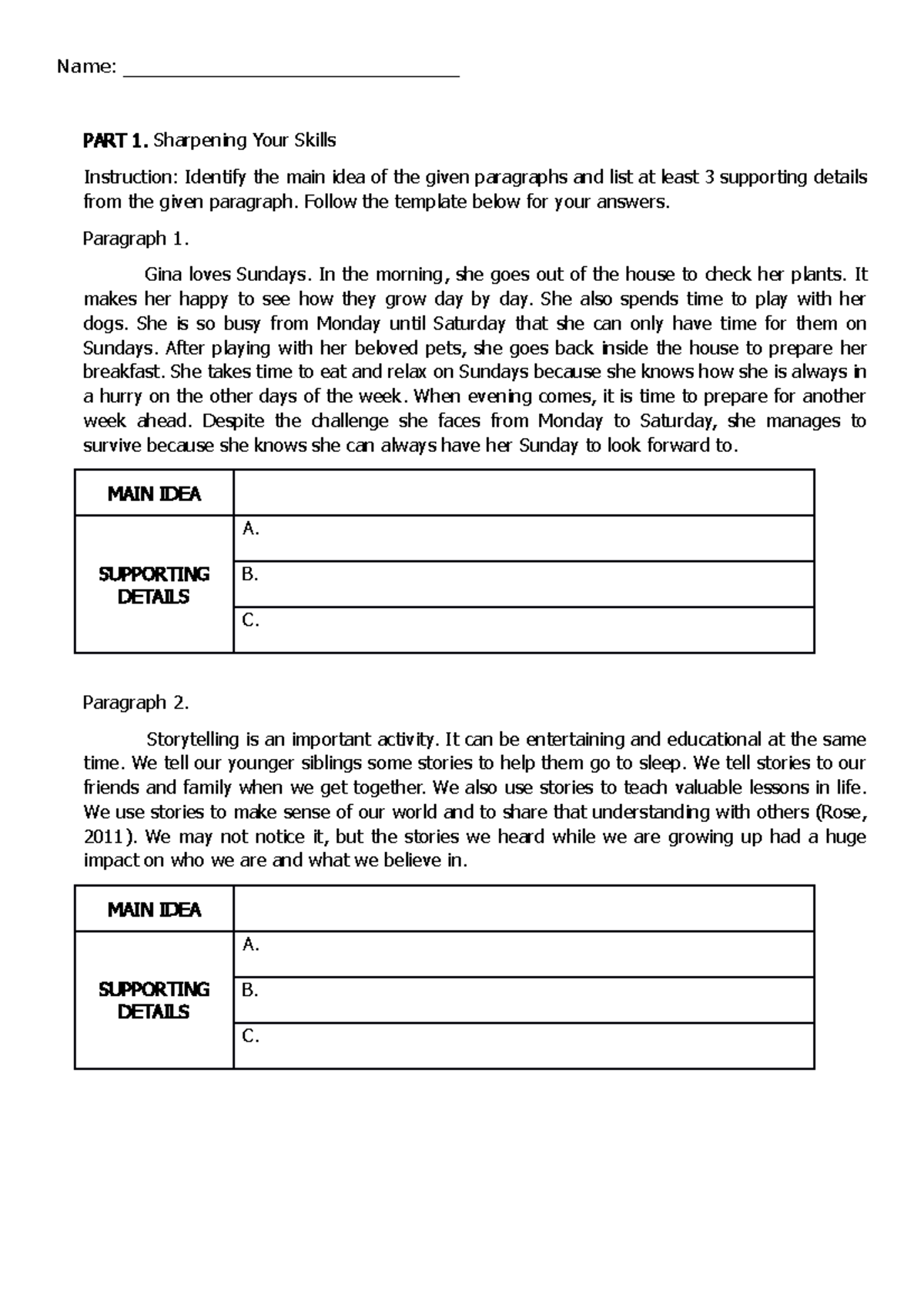 Activity in Lesson 1 - Name: ____________________________________ PART ...