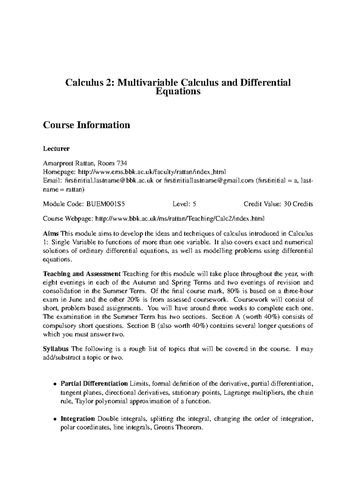 Calculus 2 Syllabus - Multivariable Calculus & Differential Equations ...