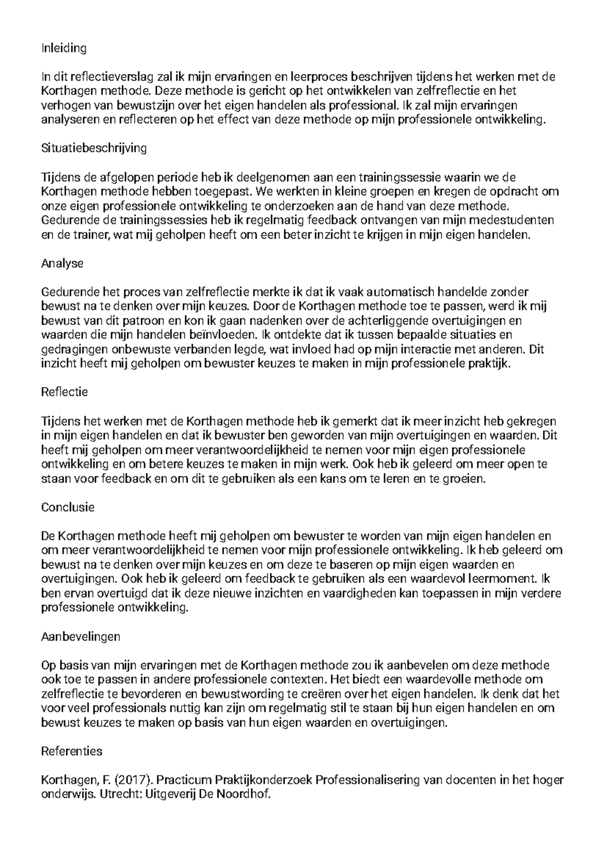 Reflectieverslag: Ervaringen met de Korthagen Methode en Professionele ...