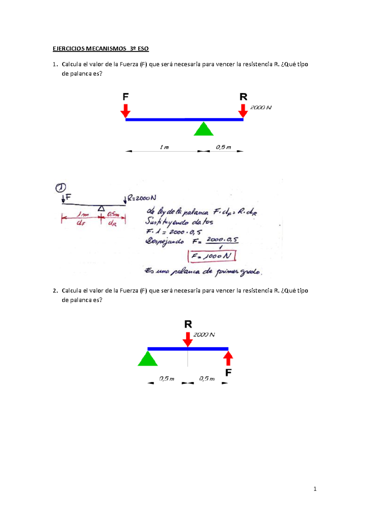 Ejercicios Resueltos de Palancas y Mecanismos para 3º ESO - Studocu