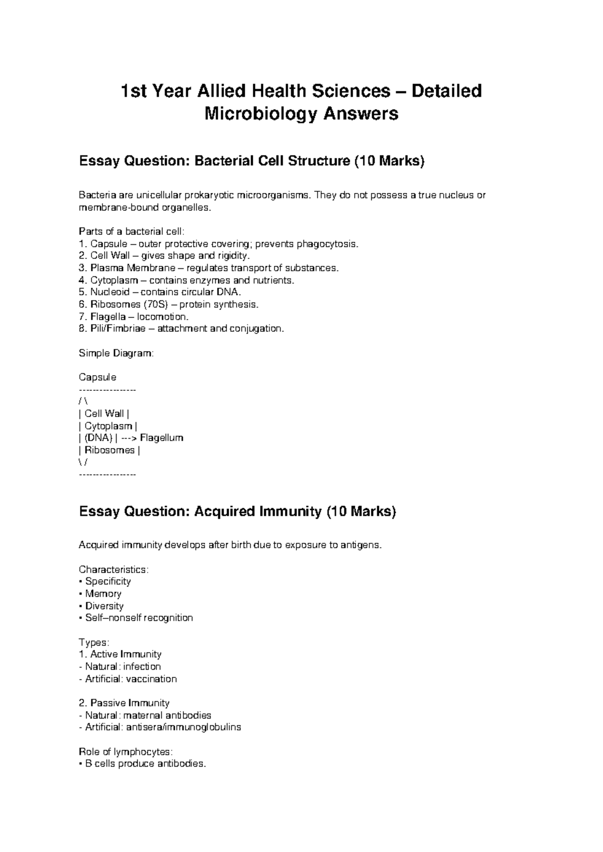Detailed Microbiology QA for 1st Year Allied Health Sciences - Studocu