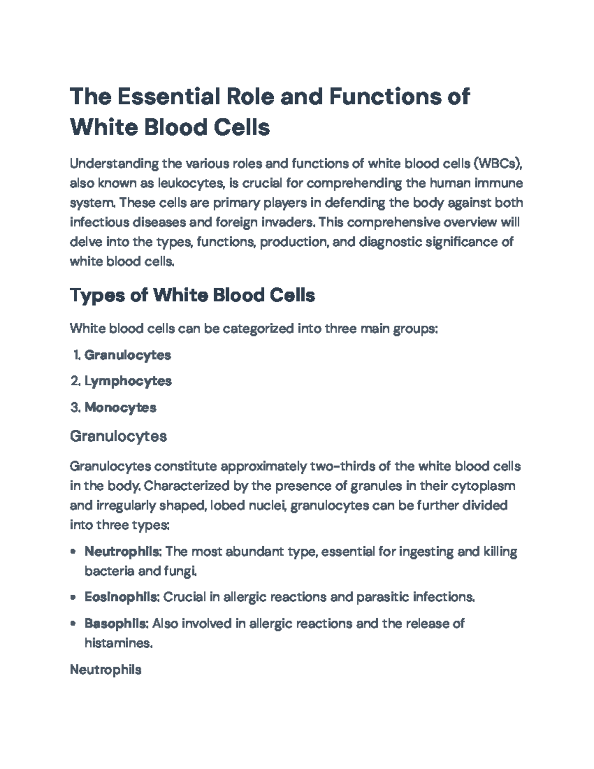 White Blood Cells: Functions, Types, and Diagnostic Significance - The ...
